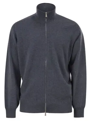 Brunello Cucinelli High-necked Cashmere Cardigan With Zip - Multicolor