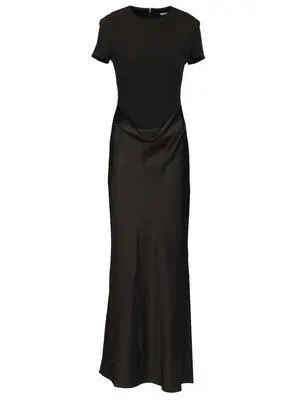 ROTATE BY BIRGER CHRISTENSEN Long Dress With Short Sleeves And Drape - Black
