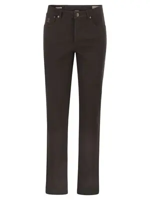 Brunello Cucinelli Garment-dyed Five-pocket Cotton Trousers - Brown