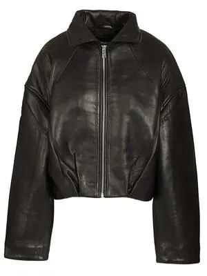 ROTATE BY BIRGER CHRISTENSEN Boxy Leather Jacket - Black