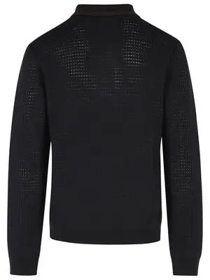 Casablanca Waffle Stitch' Navy Wool Polo Shirt