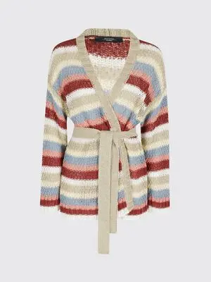 Max Mara Striped Linen Cardigan - Red
