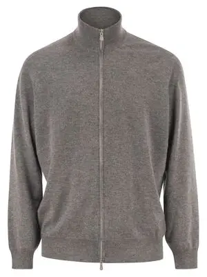 Brunello Cucinelli High-necked Cashmere Cardigan With Zip - Gray