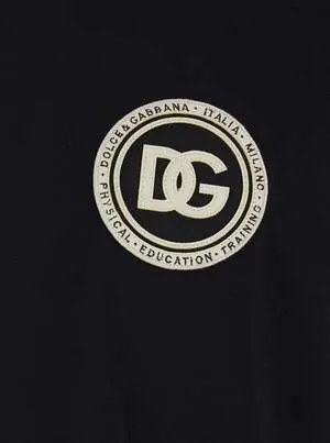 Dolce & Gabbana Crew Neck T-shirt With Logo Embroidery On The Front In Cotton For - Black
