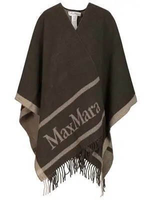 Max Mara Jacquard Wool Poncho - Green