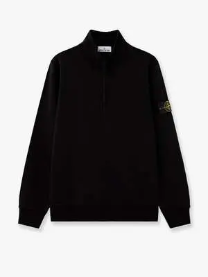 Stone Island Cotton Sweatshirt With Side Logo Patch - Black