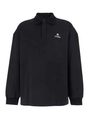 Amiri Black Polo Collar Sweatshirt With Logo Lettering On The Front In Cotton For - Multicolor