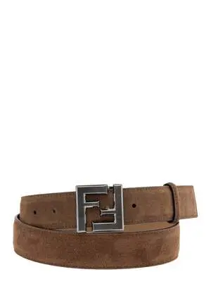 Fendi Brown Leather Belt With Ff Buckle In Suede - Multicolor
