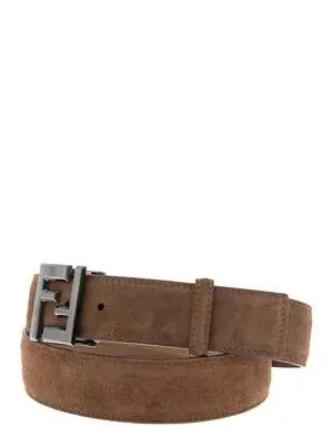 Fendi Brown Leather Belt With Ff Buckle In Suede