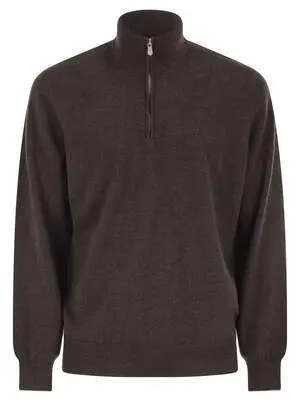 Brunello Cucinelli Cashmere Turtleneck Sweater With Zipper - Brown