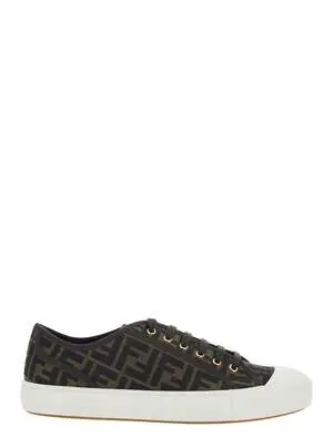 Fendi Fendi Men Brown Sneaker With All-Over Ff Motif In Fabric Man Multicolor