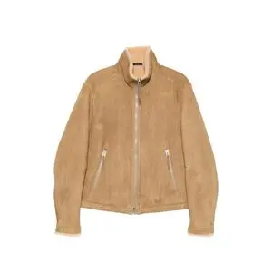 TOM FORD Suede Shearling High Neck Jacket - Brown