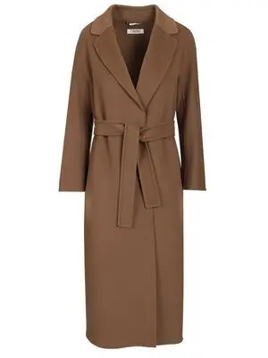 Max Mara Midi Coat In Wool Drap - Brown