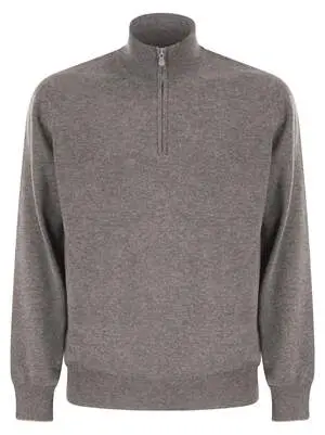Brunello Cucinelli Cashmere Turtleneck Sweater With Zipper - Gray