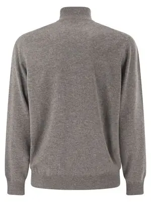 Brunello Cucinelli Cashmere Quarter Zip Turtleneck Sweater - Gray