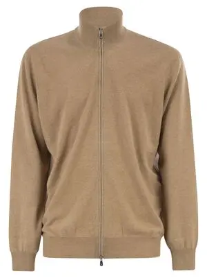 Brunello Cucinelli High-necked Cashmere Cardigan With Zip - Brown
