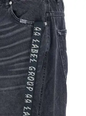 44 LABEL GROUP Black Jeans With Logo Patch On The Rear And Side Strap With Logo In Denim