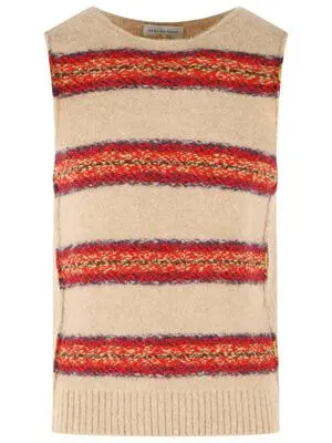 Dries Van Noten Alpaca Blend Striped Waistcoat - Cream