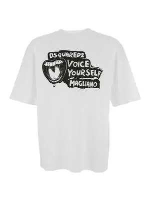 Dsquared2 X Magliano' White Crewneck T-shirt With Maxi Print On The Front In Cotton - Multicolor