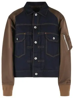 Sacai Navy And Brown Cotton And Polyester Jacket - Blue