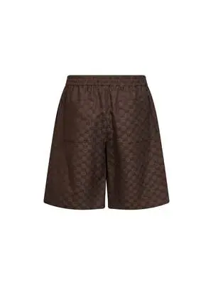 Gucci Brown Linen Blend Gg Canvas Shorts