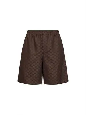 Gucci Brown Linen Blend Gg Canvas Shorts - Multicolor