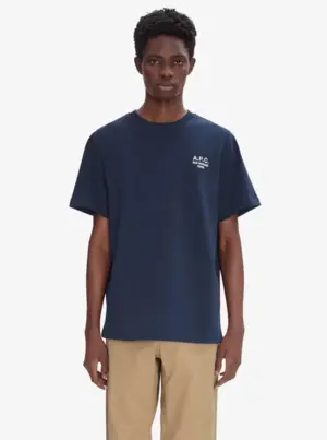 A.p.c. Blue Crew Neck T-shirt With Embroidered Logo On Front In Cotton - Multicolor
