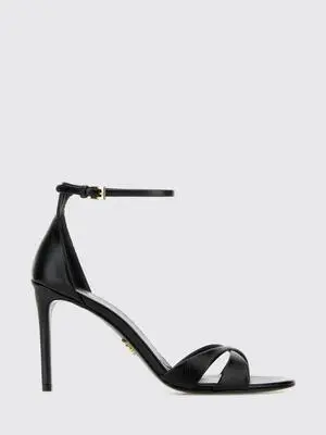 Prada Saffiano Leather Heeled Sandals - Black
