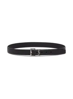 Saint Laurent Leather Belt With Silver Buckle - Black