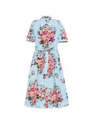 Dolce & Gabbana Floral Midi Dress With Belt - Blue