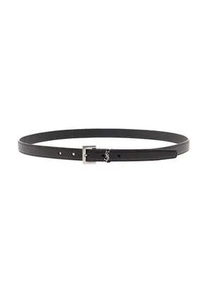 Saint Laurent Belt 'cassandra' In Leather With Silver Buckle For - Black