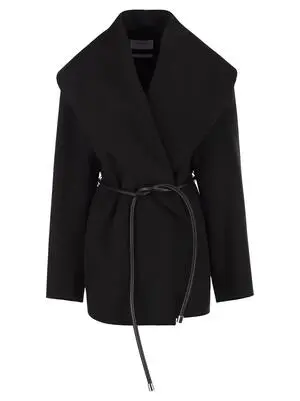 Sportmax Spxuguale Wrap Short Coat In Virgin Wool - Black