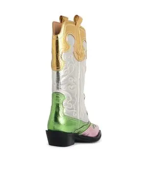 GANNI Western Embroidered Mid Calf Boots - Multicolor