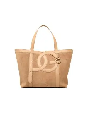 Dolce & Gabbana Shopping Dg Belt' Beige Suede Bag - Cream