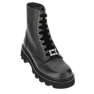 ROGER VIVIER Leather Viv' Rangers Truck Boots - Black