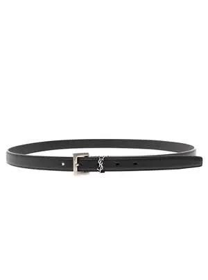 Saint Laurent Leather Belt With Silver Metal Buckle - Black