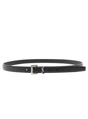 Saint Laurent Leather Belt With Silver Metal Buckle - Black