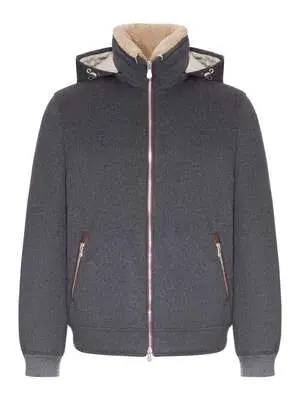 Brunello Cucinelli Hooded Bomber Jacket In Wool And Shearling - Multicolor