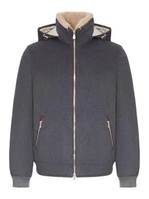Brunello Cucinelli Hooded Bomber Jacket In Wool And Shearling - Multicolor