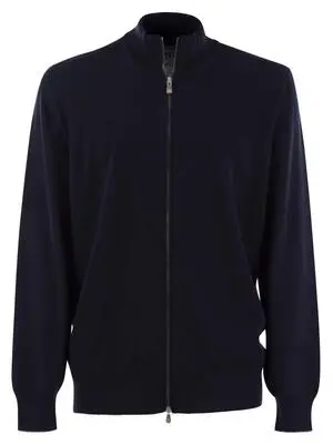 Brunello Cucinelli High-necked Cashmere Cardigan With Zip - Blue