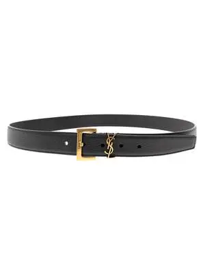 Saint Laurent Soft Leather Belt With Gold Metal Buckle - Black