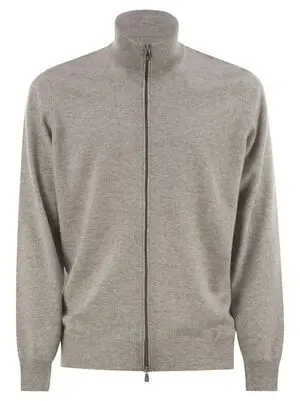 Brunello Cucinelli High-necked Cashmere Cardigan With Zip - Multicolor