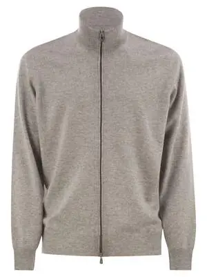 Brunello Cucinelli High-necked Cashmere Cardigan With Zip - Multicolor
