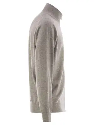 Brunello Cucinelli High-necked Cashmere Cardigan With Zip - Multicolor