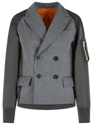 Sacai Blazer In Grey And Green Wool Blend - Gray
