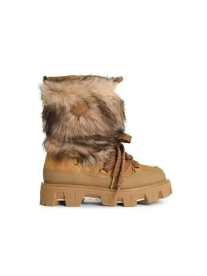 Moncler Peak Après' Suede Boots And Camel Beige Shearling - Brown