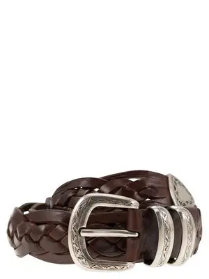Brunello Cucinelli Braided Calfskin Belt With Detailed Buckle And Tip - Brown