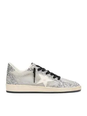 GOLDEN GOOSE Ball-star Suede Sneakers With Glitter Inserts - Silver