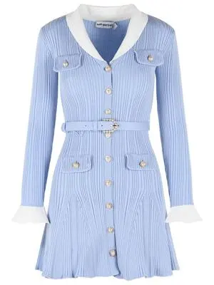 SELF-PORTRAIT Ribbed Viscose Blend Mini Dress