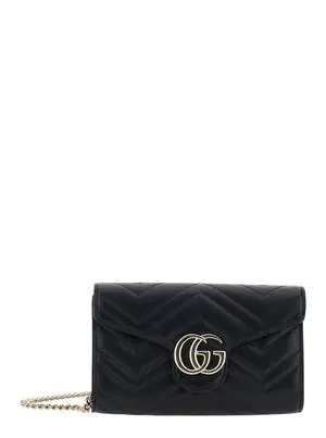 Gucci Mini 'gg Marmont' Bag With Gg Plate On The Front And Chain Strap In Black Leather For - Multicolor